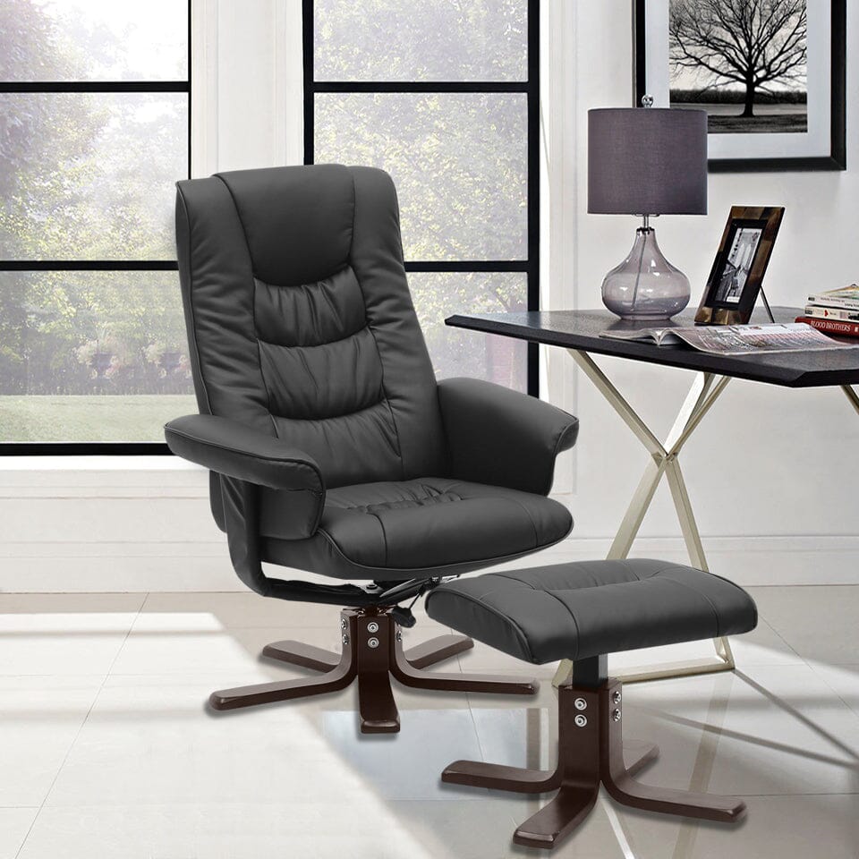 PU Leather Swivel Chair Recliner Armchair with Footstool – Living and Home