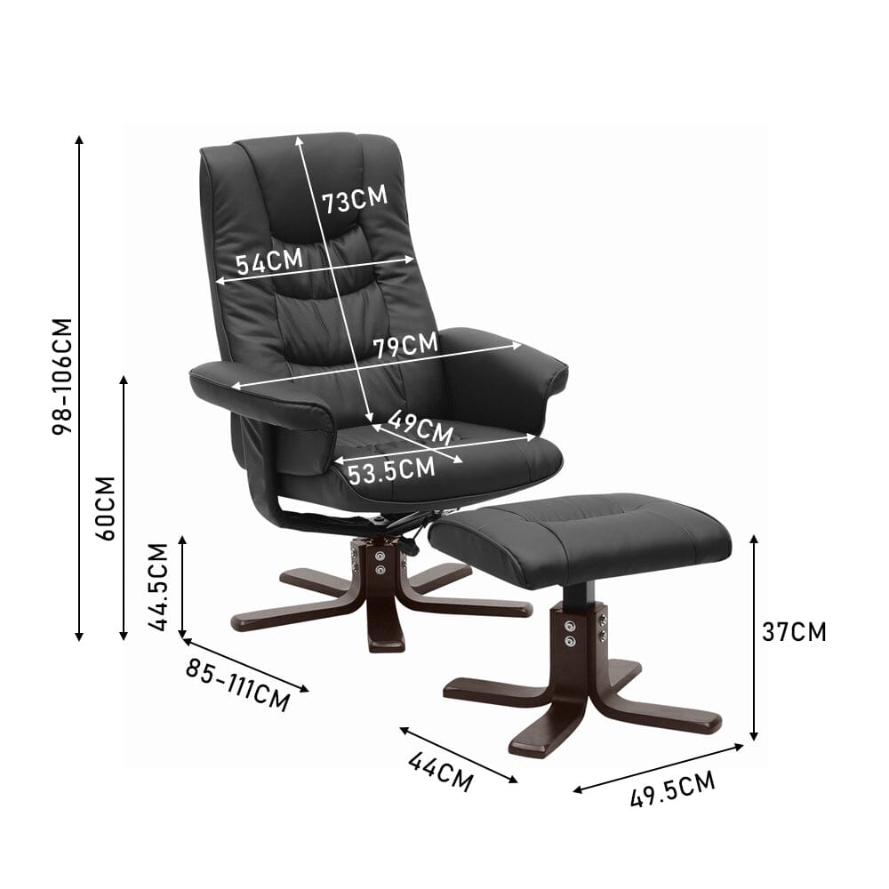 PU Leather Swivel Chair Recliner Armchair with Footstool – Living and Home