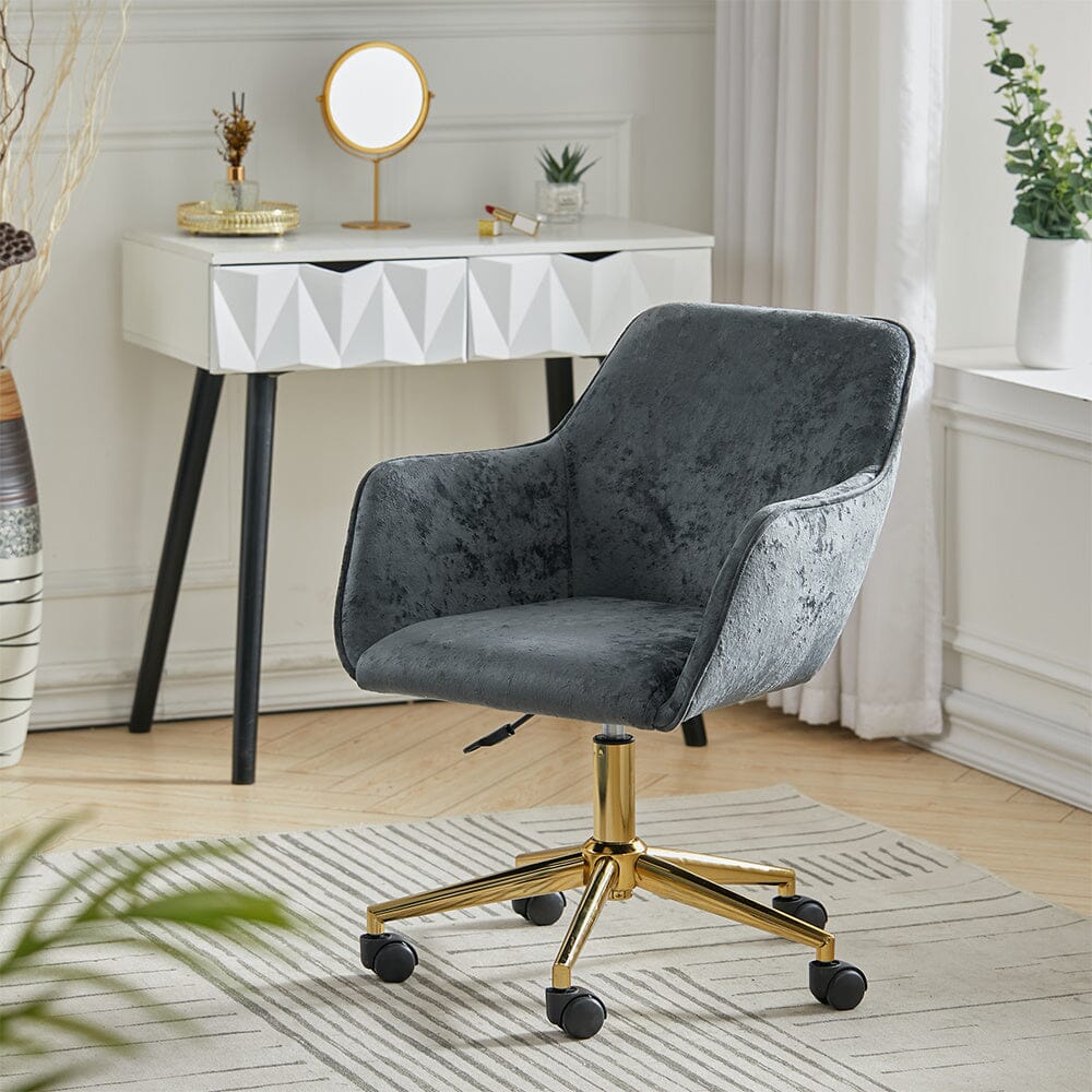 88cm Height Velvet Upholstered Home Office Swivel Task Chair with Flar ...