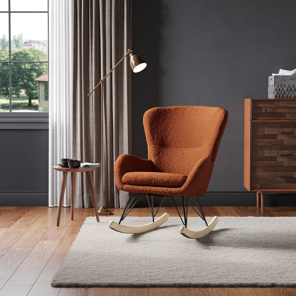 Modern Faux Wool Rocking Chair Upholstered Beige – Living and Home