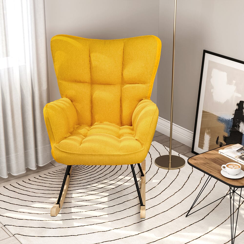 3ft Height Tufted Linen Upholstered Rocking Chair – Living and Home