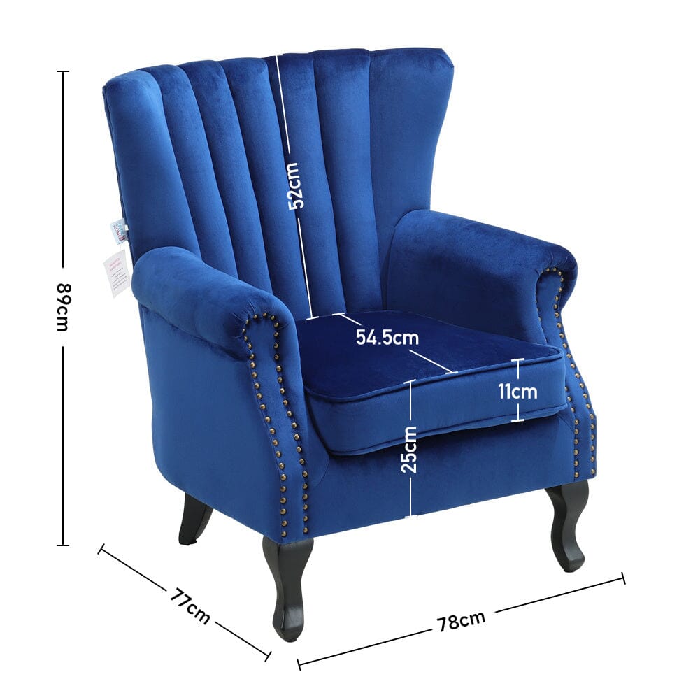 Velvet Upholstered Wingback Chair Thick Padded Armchair Green/Blue ...