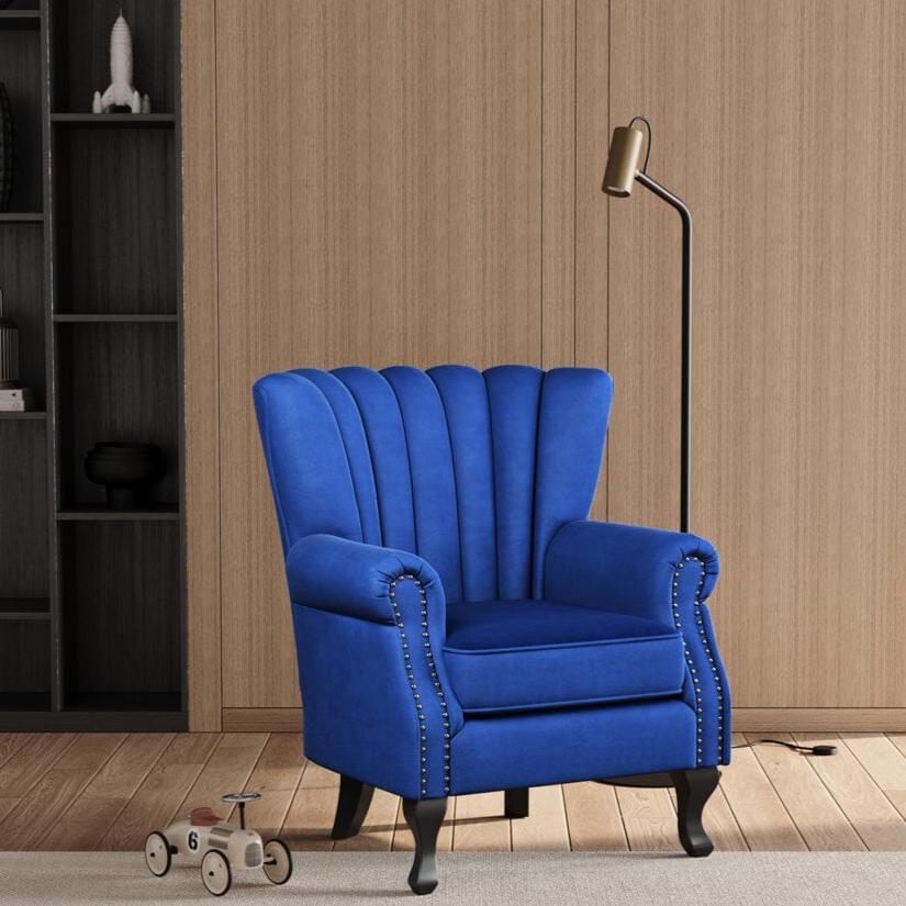 Velvet Upholstered Wingback Chair Thick Padded Armchair Green/Blue ...