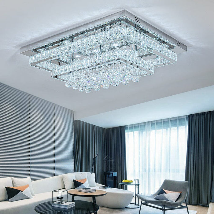 100W Wide Square Tiered Crystal LED Ceiling Light 80cm – Living and Home