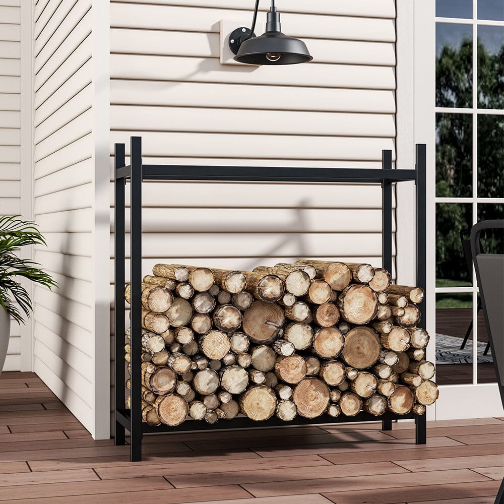 122cm W Iron Black Firewood Logs Holder Indoor Outdoor – Living and Home
