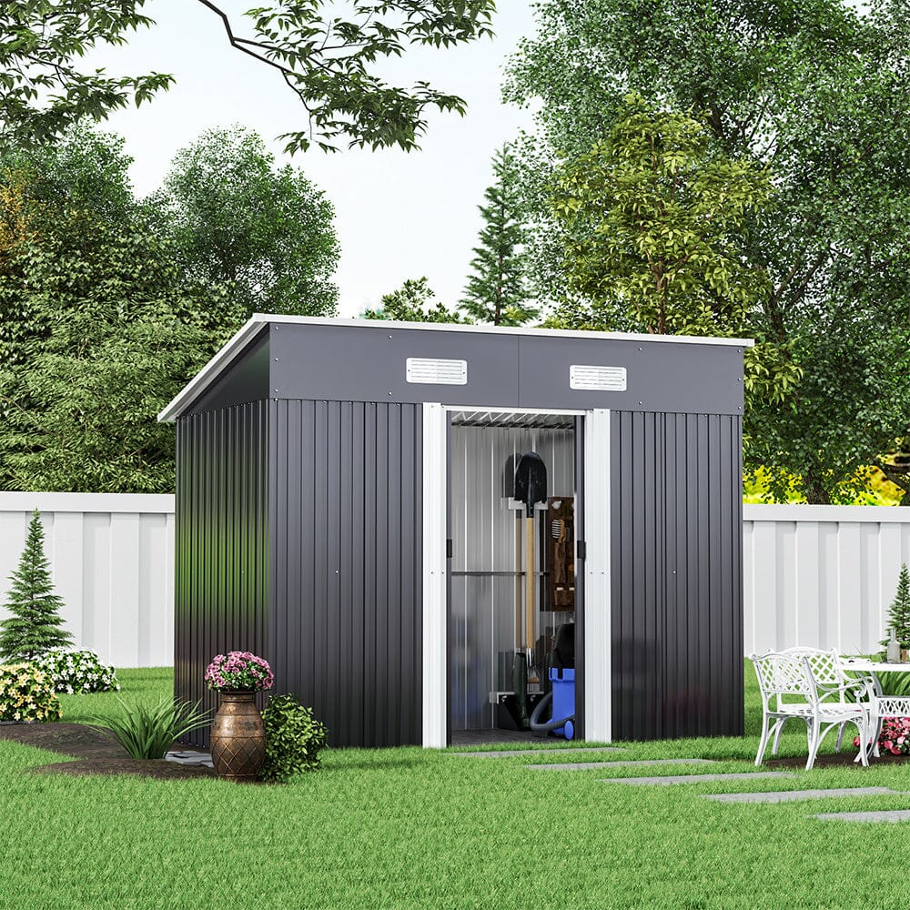 4' x 6' ft / 4' x 8' ft Garden Shed with Skillion Roof Top Steel ...