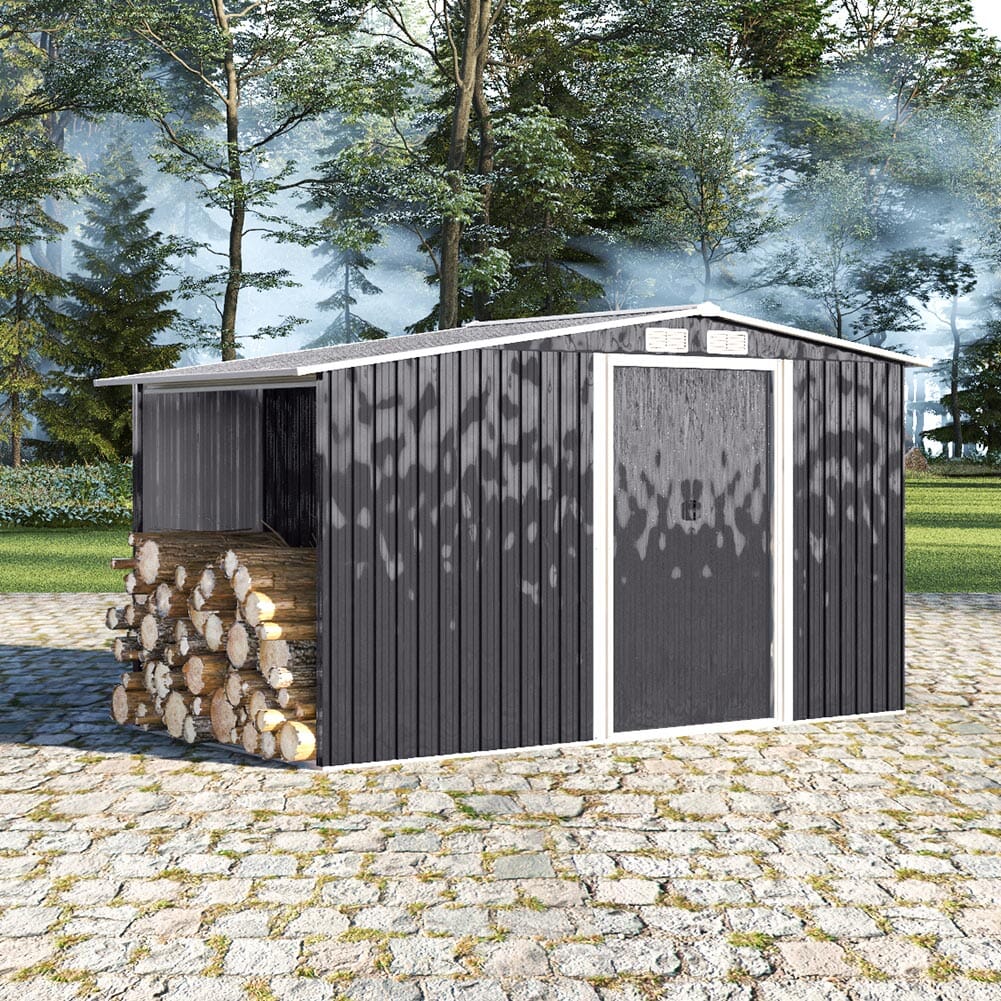 329cm W Garden Metal Storage Shed with Log Storage – Living and Home