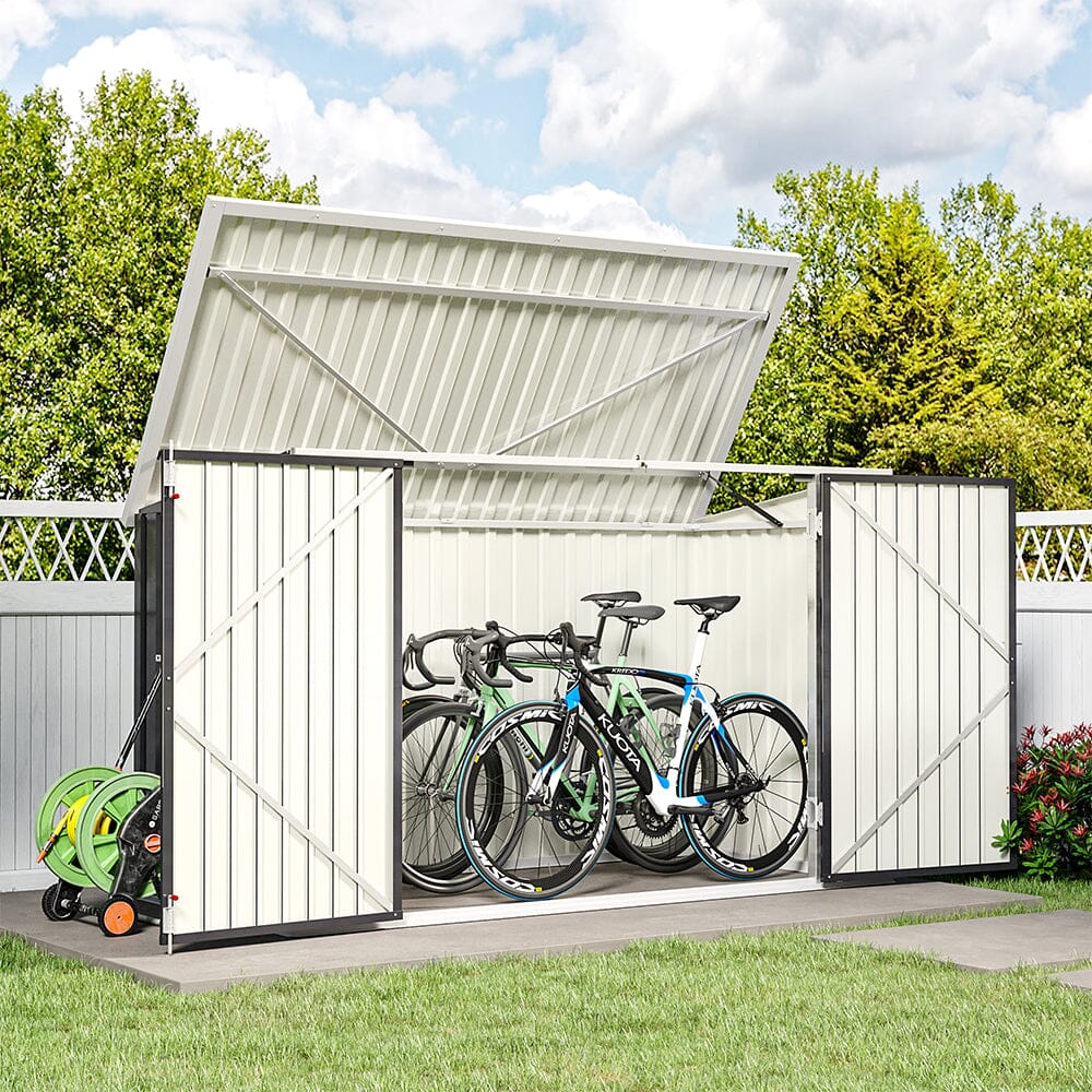 6/7ft Steel Bike Shed Lockable Garden Storage Shed Green/Black/Grey ...