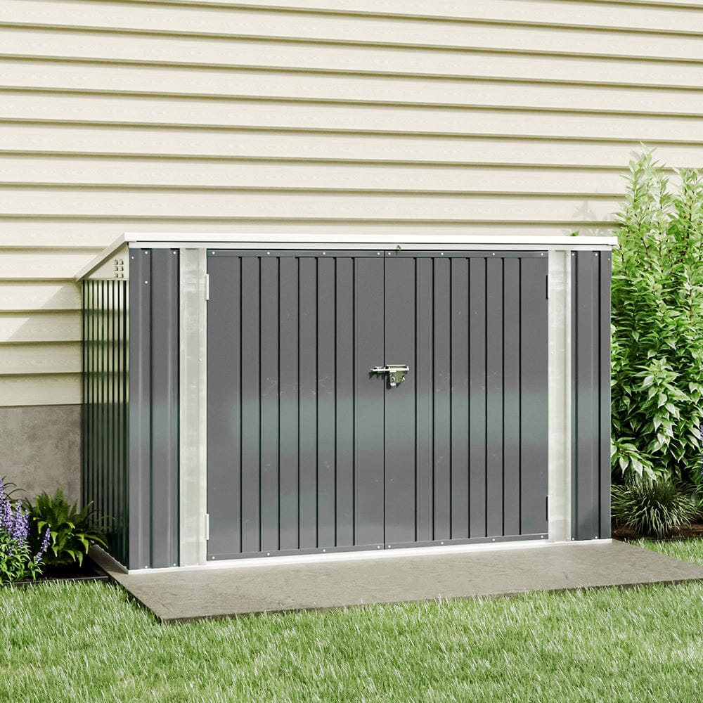 6/7ft Steel Bike Shed Lockable Garden Storage Shed Green/Black/Grey ...