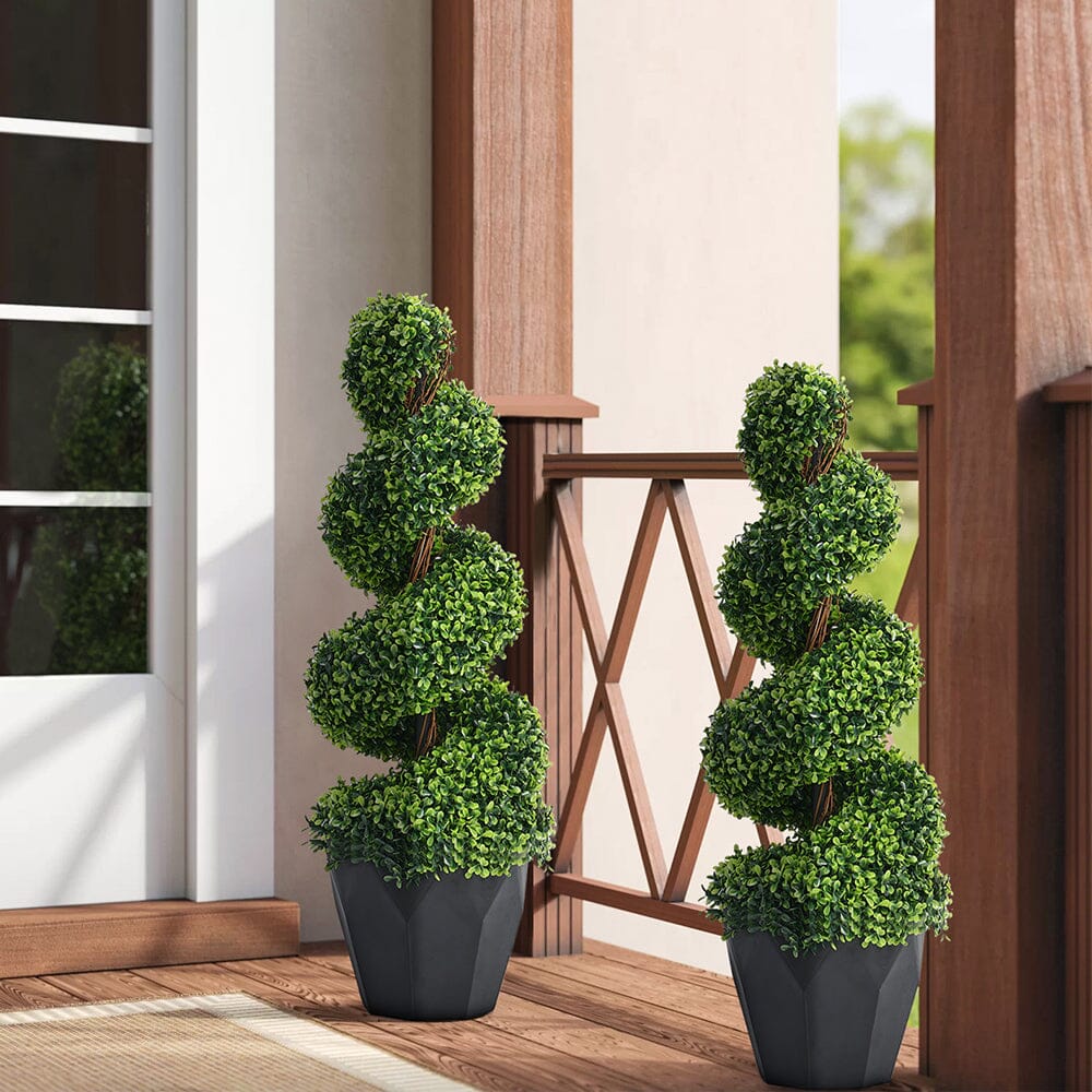 90cm H 2 Pack Artificial Topiary Spiral Boxwood Tree Fake Plant ...