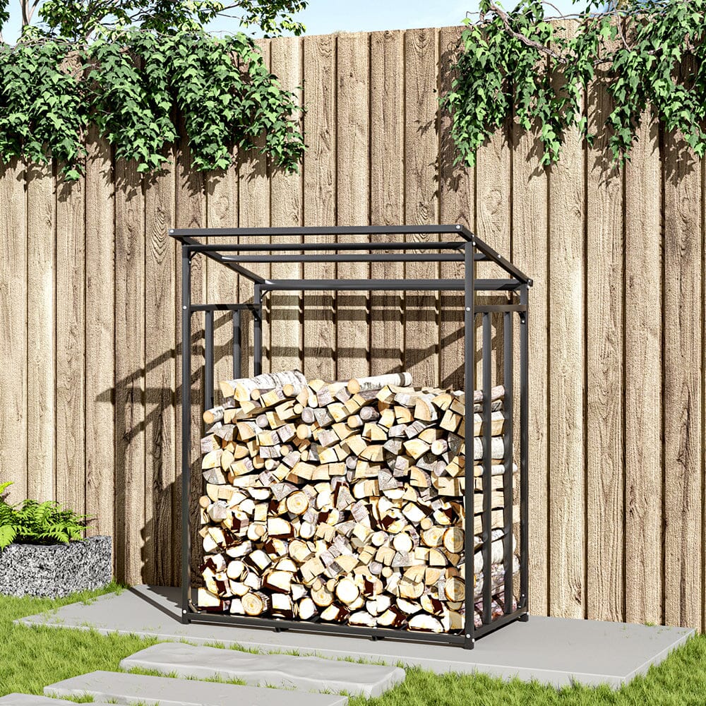 185cm W Garden Metal Tube Firewood Rack with Roof – Living and Home
