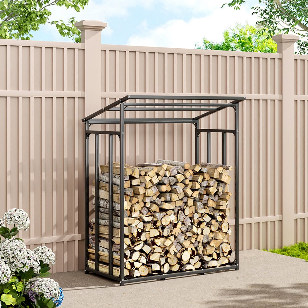185cm W Garden Metal Tube Firewood Rack with Roof – Living and Home