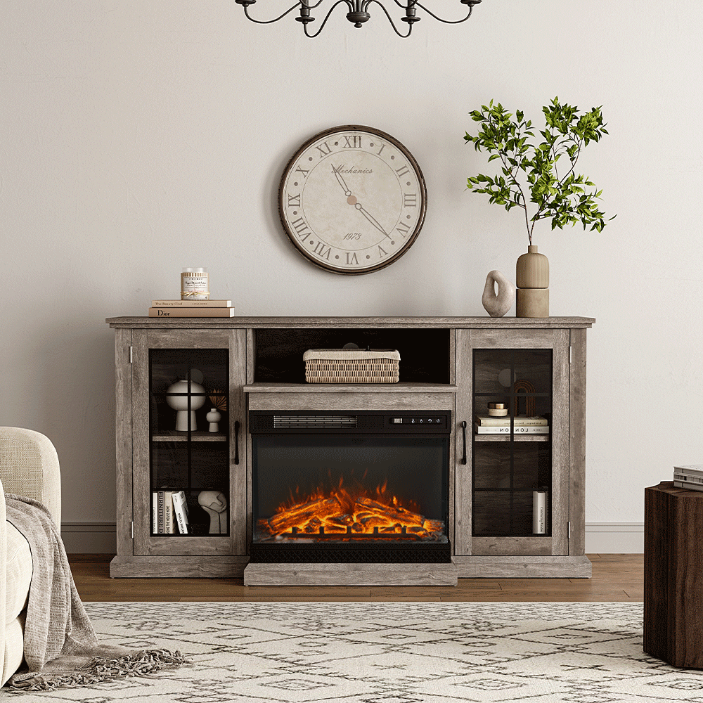 Smallbee 5ft Freestanding Fireplaces 3-Sided Electric Fireplace Rustic ...