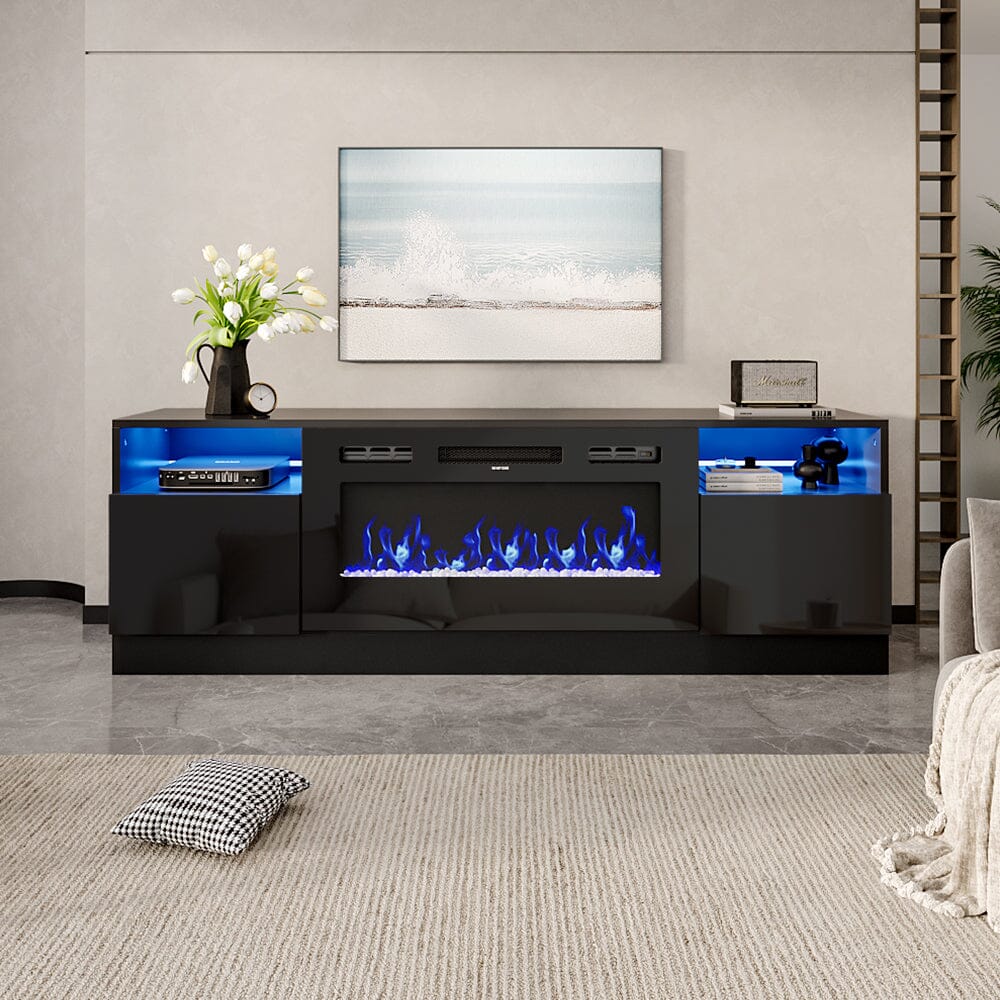 36 Inch Recessed Electric Fireplace TV Stand with Closed Storage ...