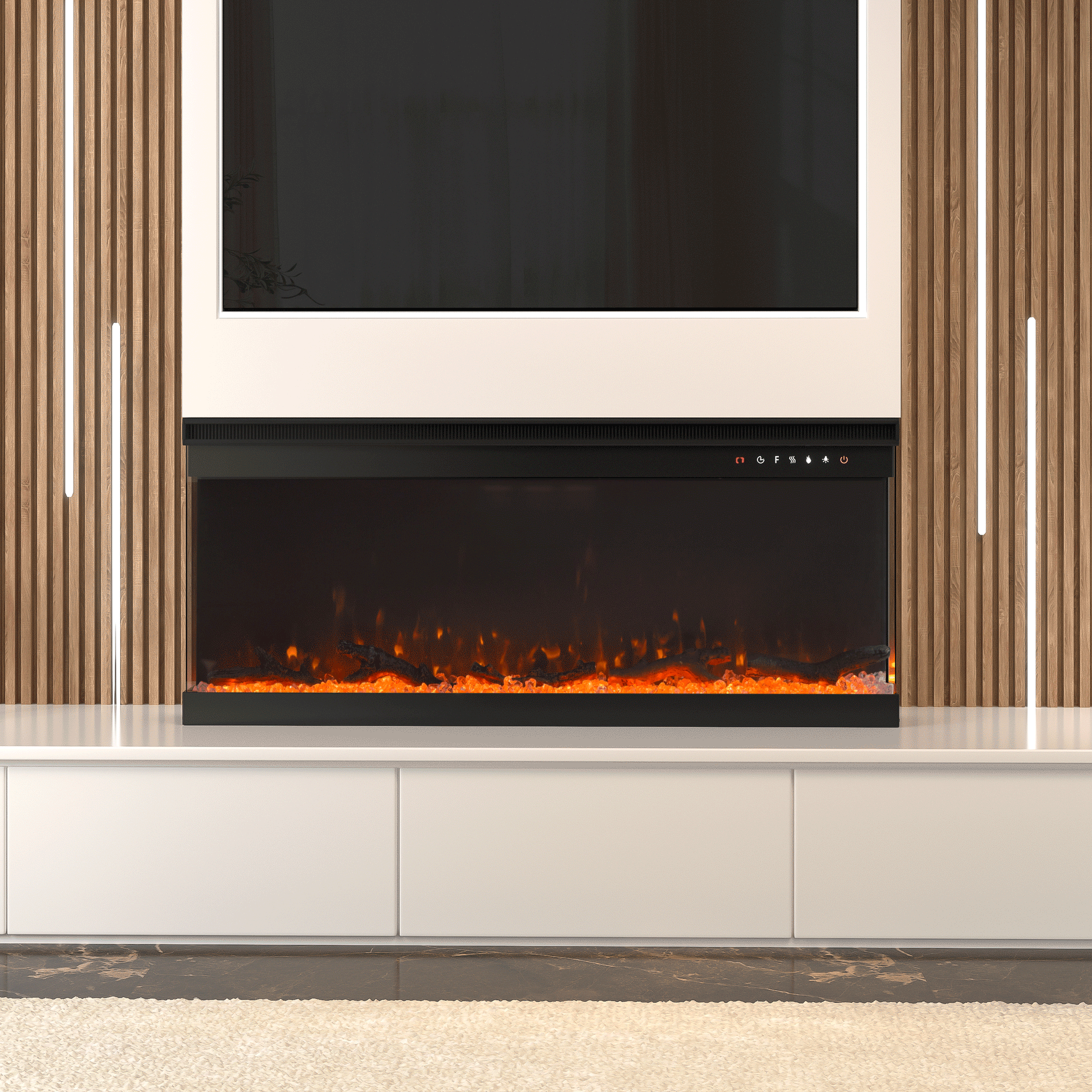 40/50/60/70-Inch 3-Sided Freestanding Electric Fireplace 12 Flame Colo ...