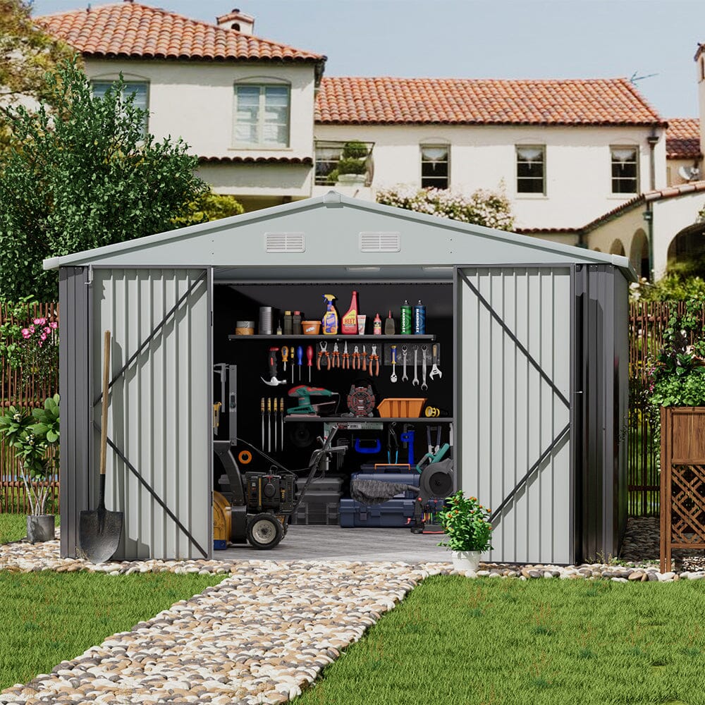 10.5ft W x 6.7ft H Outdoor Garden Metal Storage Shed Motorcycle Sheds ...