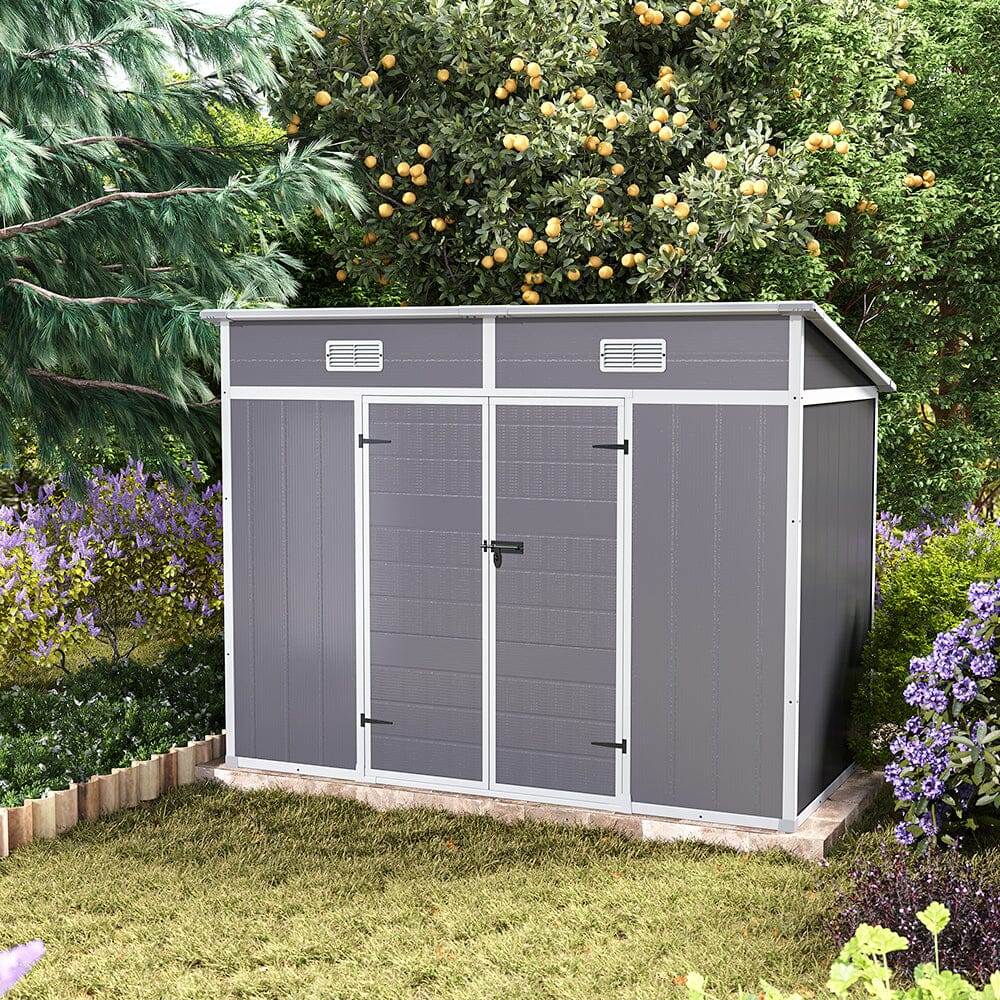 6x4ft / 8x4ft Plastic Outdoor Garden Storage Shed with Light Grey ...