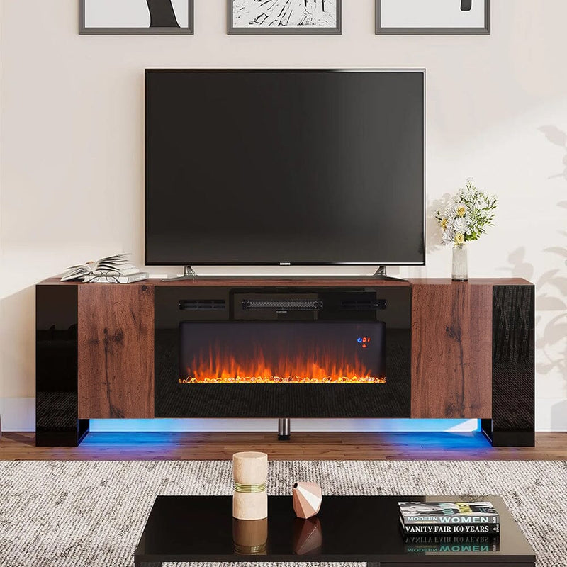 70inch W Modern LED TV Stand with 12 Colour Electric Fireplace – Living ...