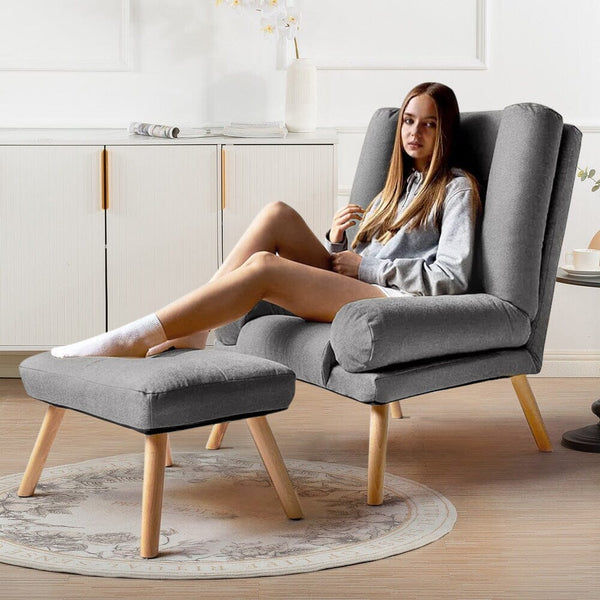 Grey Modern Comfort Adjustable Recliner with Footstool – Living and Home