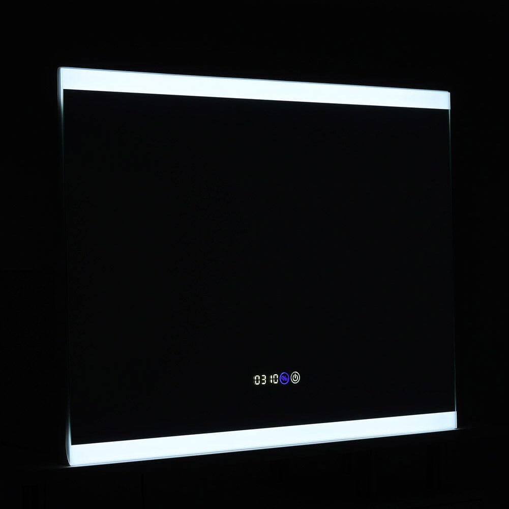 Large Rectangular Frameless Anti-Fog LED Vanity Mirror with Clock ...