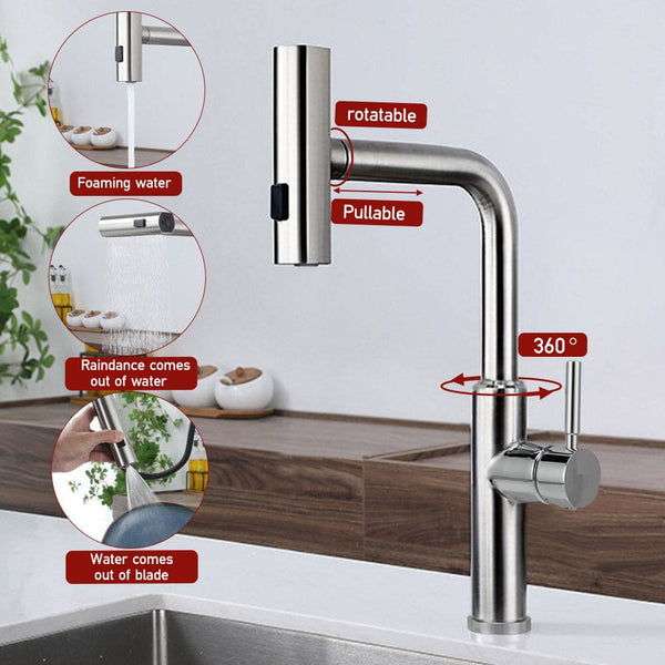 Retractable Pulldown Kitchen Mixer Faucet 2 Function Spout Faucets ...