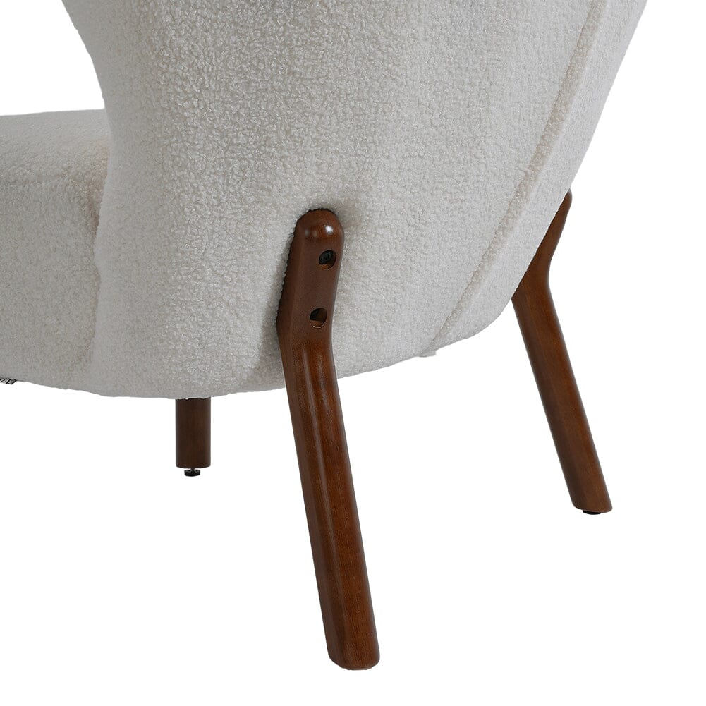 White Boucle Teddy Upholstered Accent Chair with Footstool – Living and ...