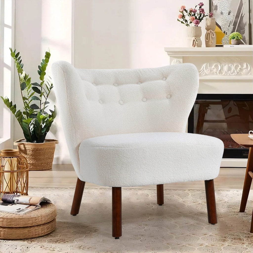 White Boucle Teddy Upholstered Accent Chair with Footstool – Living and ...