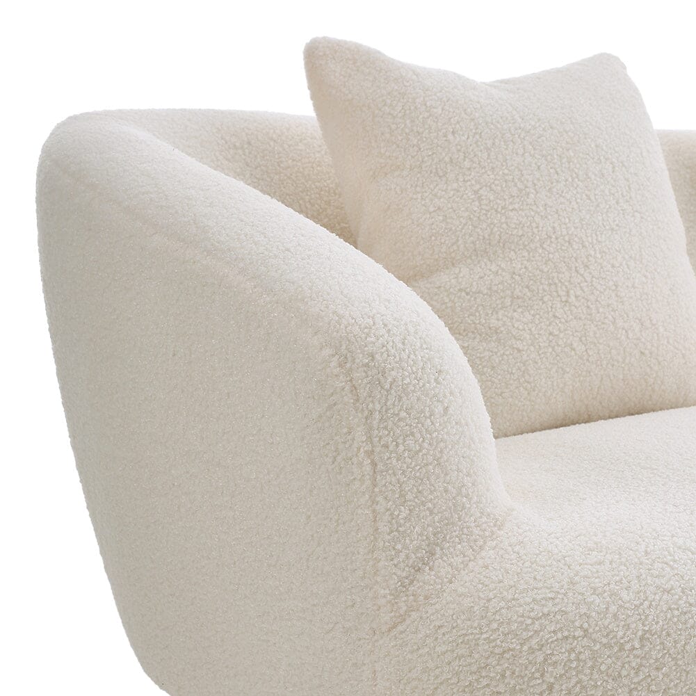 140cm White 2 Seater Sofa Teddy Fabric Loveseat with Metal Legs ...