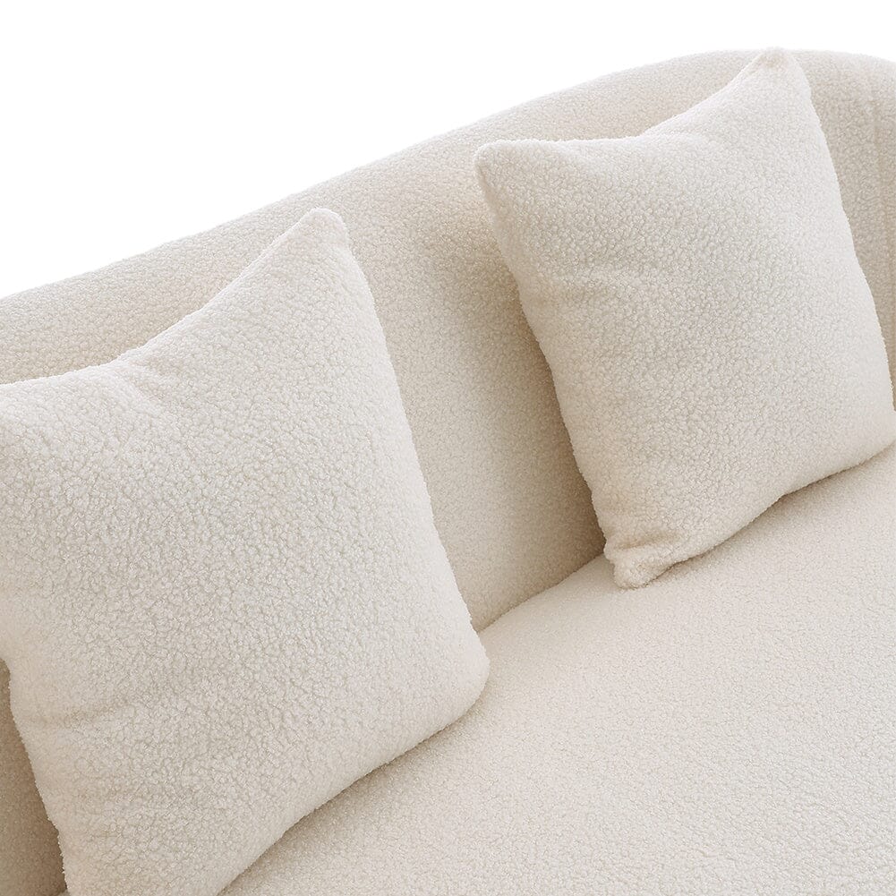 140cm White 2 Seater Sofa Teddy Fabric Loveseat with Metal Legs ...