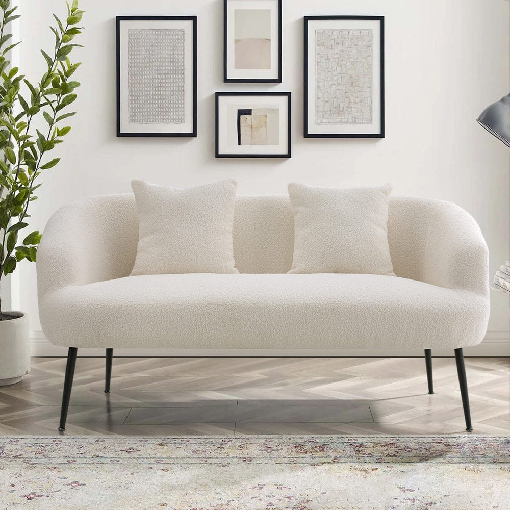 2 Seater Sofa White Teddy Fabric Loveseat with Metal Legs – Living and Home