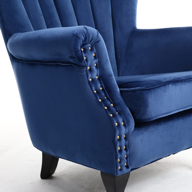 Blue Velvet Wingback Chair Upholstered Armchair – Living and Home