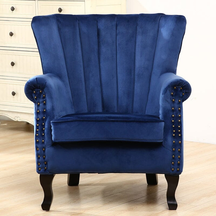 WineRed/Blue Velvet Wingback Chair Upholstered Armchair – Living and Home