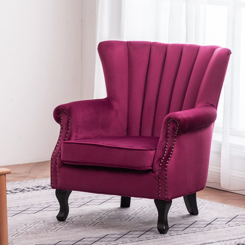 WineRed/Blue Velvet Wingback Chair Upholstered Armchair – Living and Home