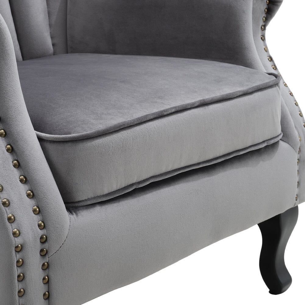 Green Velvet Upholstered Wingback Chair Thick Padded Armchair – Living ...