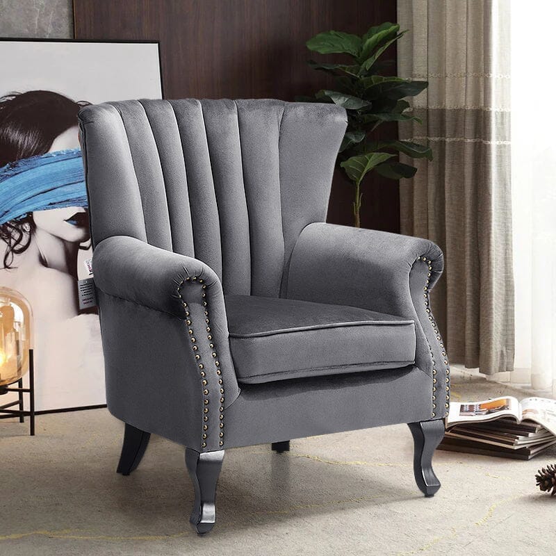 Green Velvet Upholstered Wingback Chair Thick Padded Armchair – Living ...