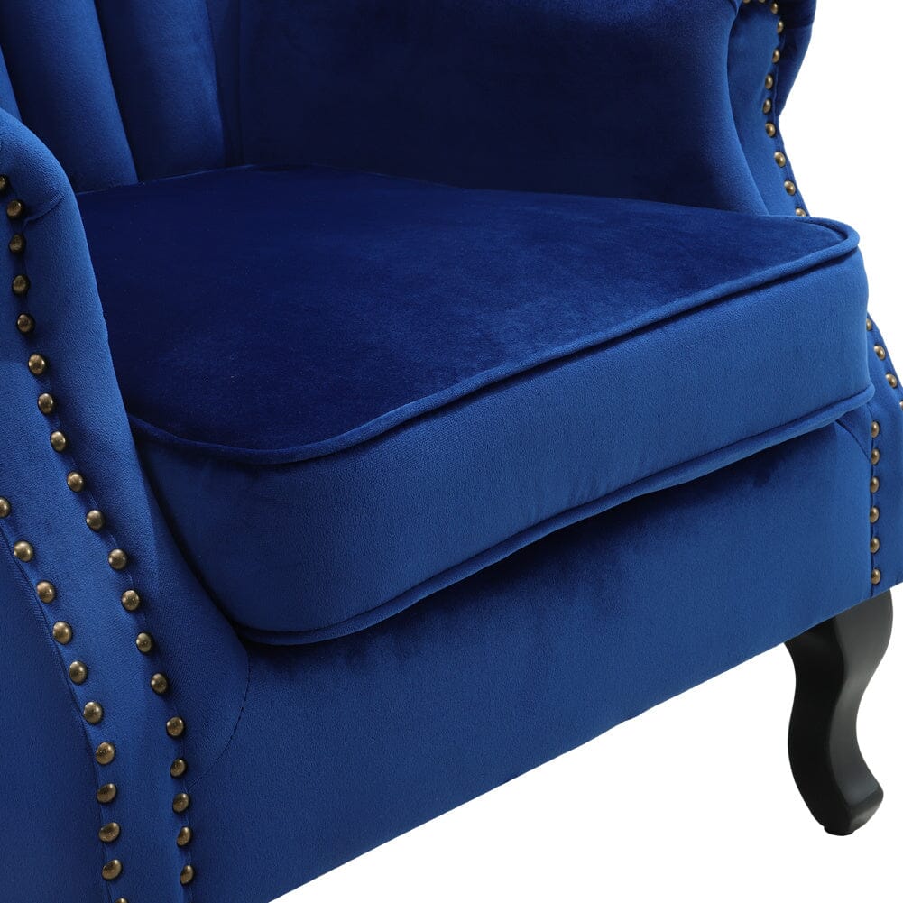Velvet Upholstered Wingback Chair Thick Padded Armchair – Living and Home