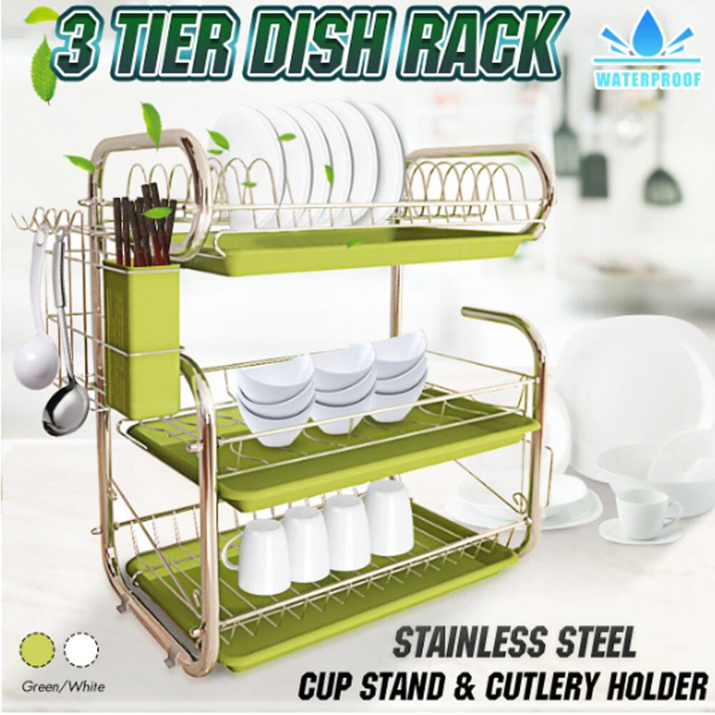 3-Tier Dish Drainer Storage Stand Bowl Plate Dryer Tray – Living and Home