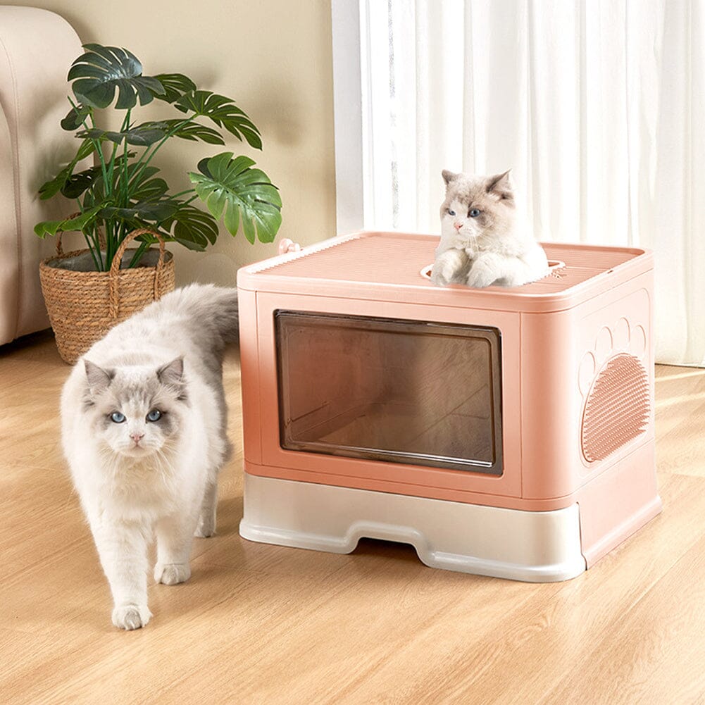 Enclosed Folding Plastic Cat Litter Box with Scoop – Living and Home