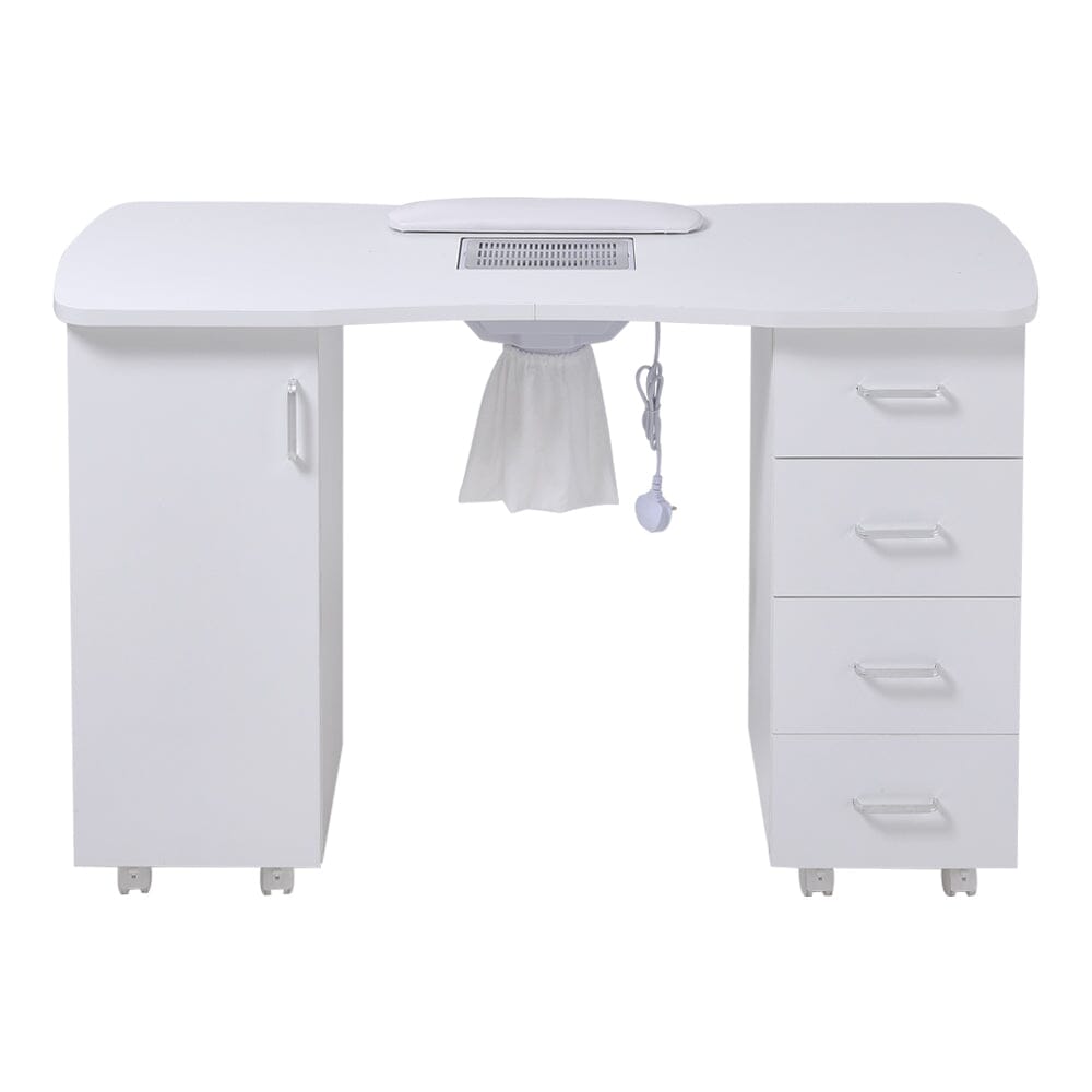 4ft Wide White Manicure Table with Dust Collector and Wrist Cushion ...