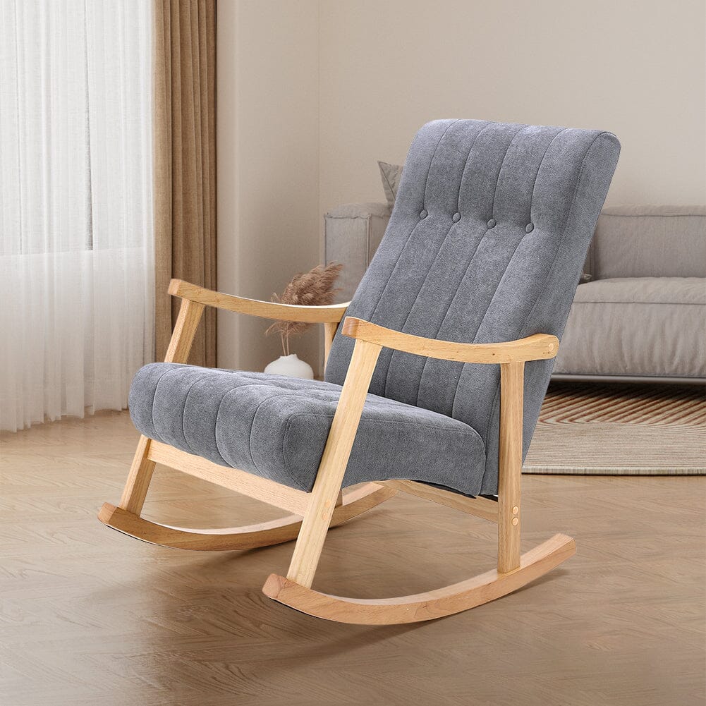 Solid Wood Rocking Chair with Velvet Upholstered – Living and Home