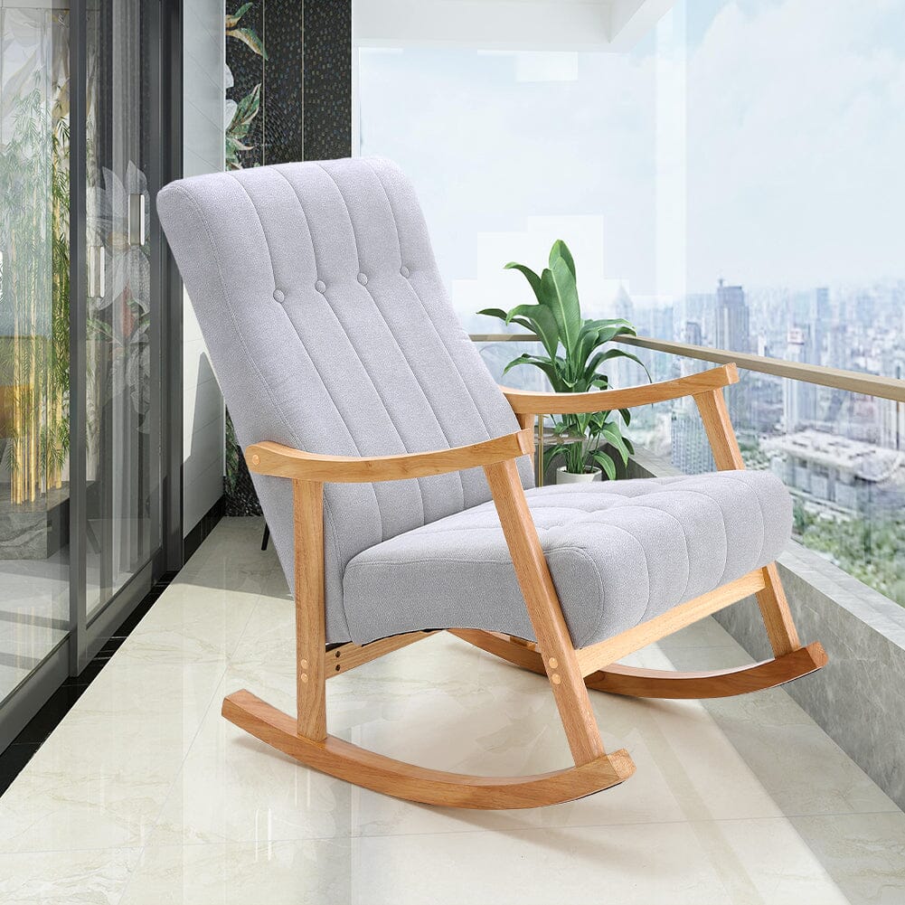 Solid Wood Rocking Chair with Velvet Upholstered – Living and Home
