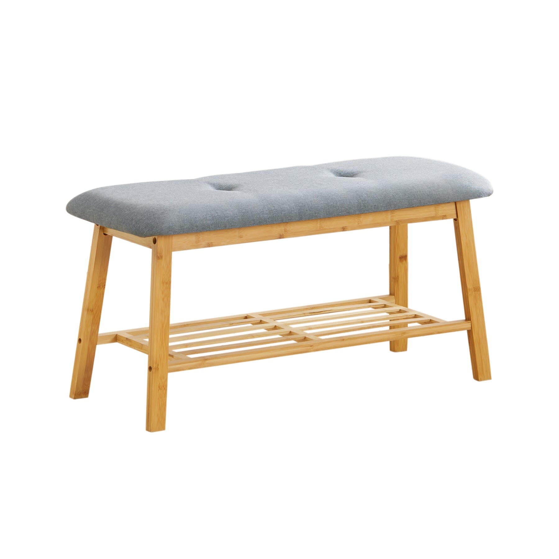 Natural Bamboo Shoe Bench With Grey Fabric Cushion Hallway Storage Org ...