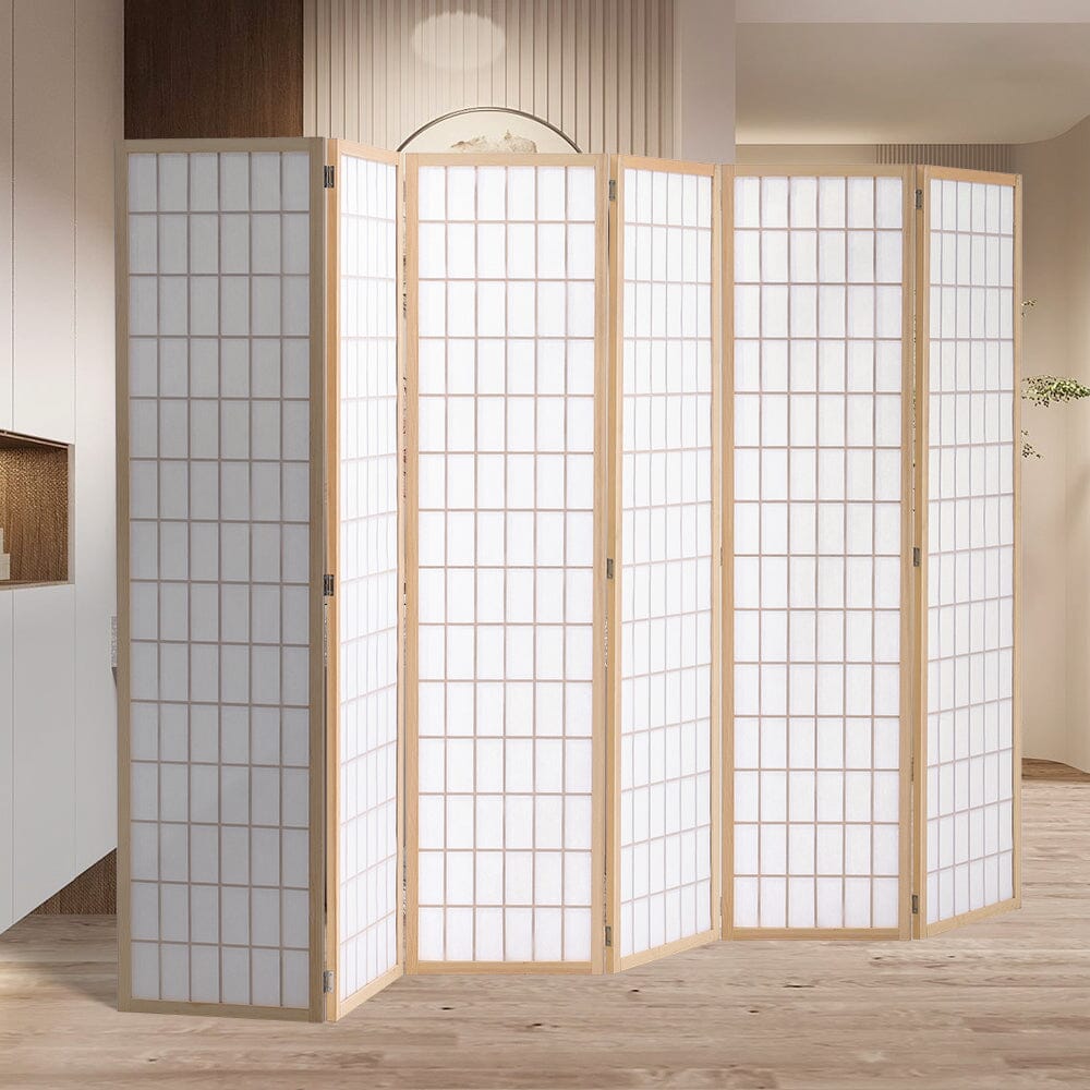 6-Panel Solid Wood Folding Room Divider Screen Natural – Living and Home