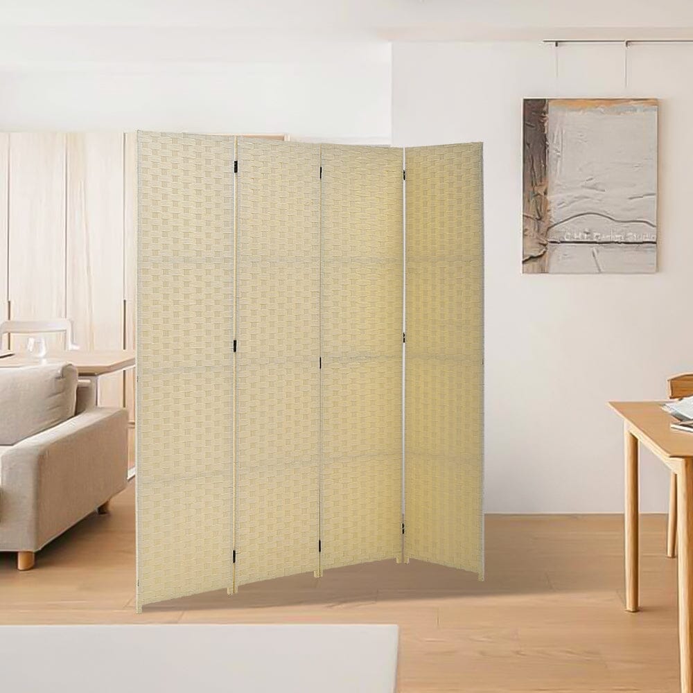 5ft W x 5ft H 2 Style Bamboo Woven 4-Panel Folding Room Divider ...
