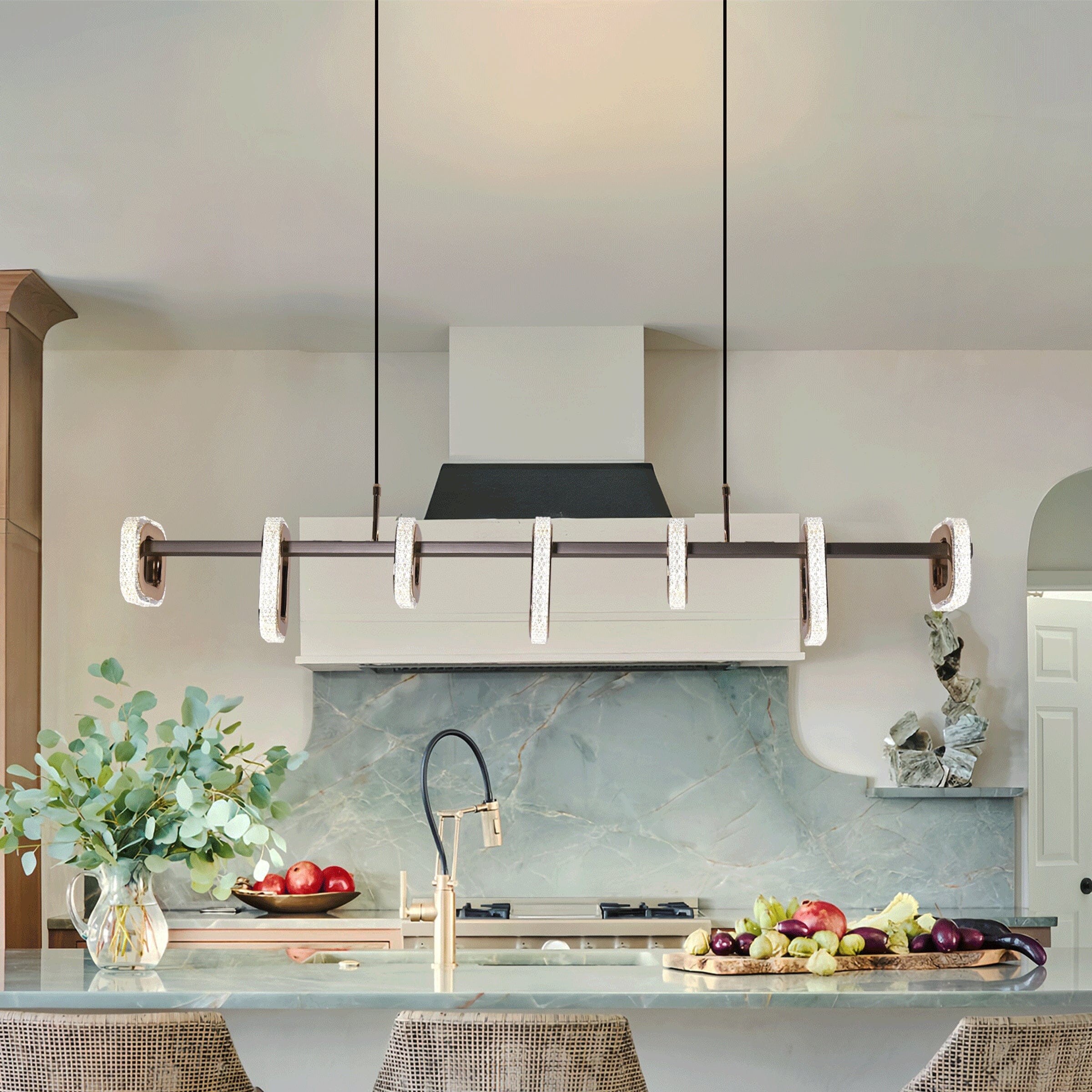 Lightsin Gold Linear LED Pendant Light with Acrylic Shades Metal Ceili ...