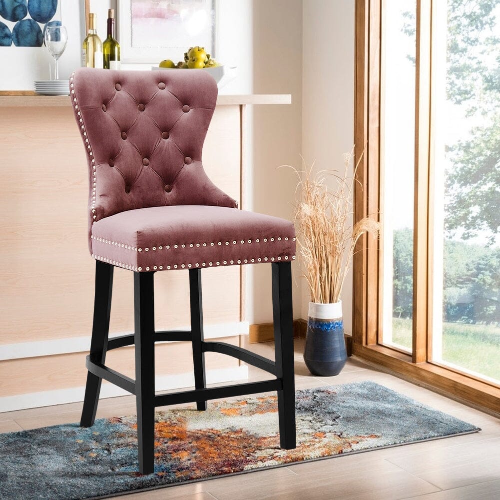 Dining Bar Chairs Wooden Velvet Buttoned Bar Stool – Living and Home