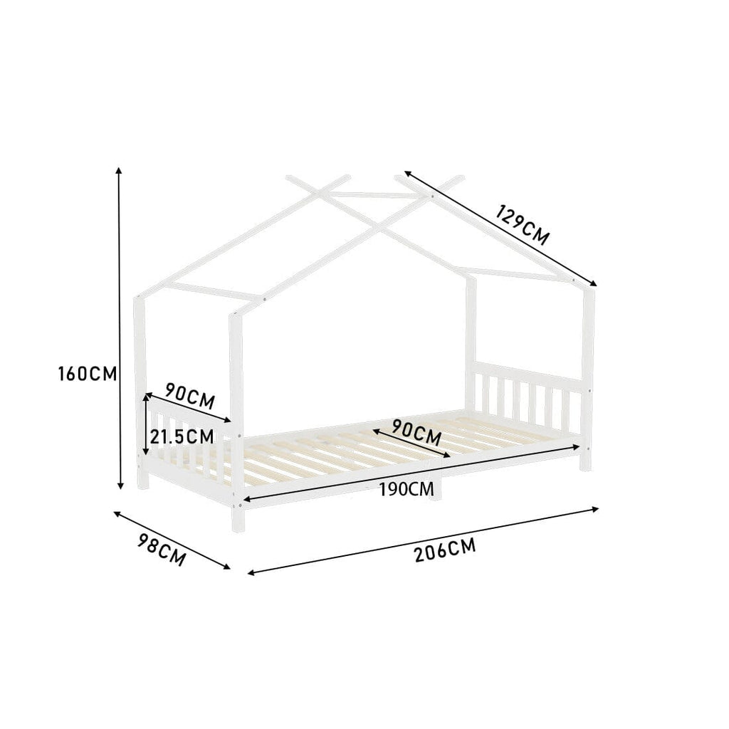 206cm W Nordic Style Pine Wood Bed Frame Toddler Kid Single Bed with R ...