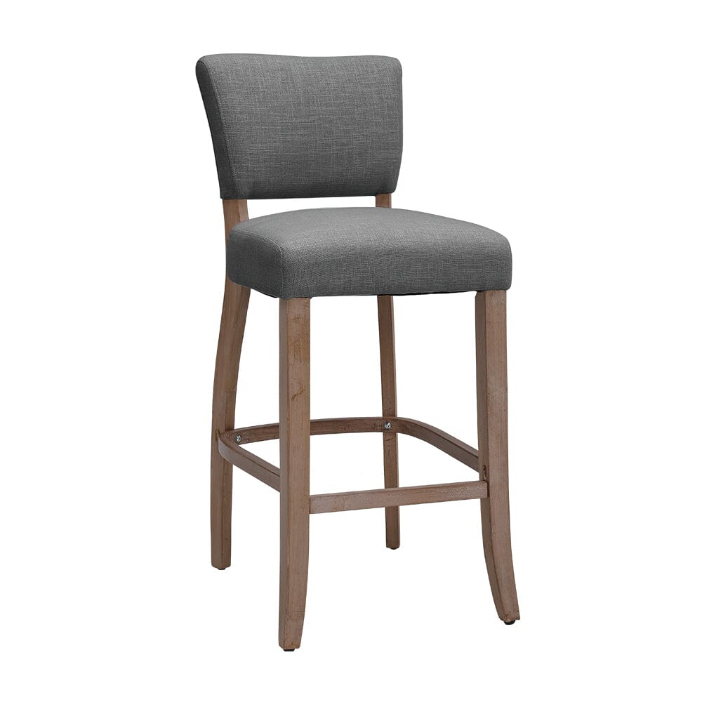 Set of 2 Linen Upholstered Bar Stool with Natural Wood Legs – Living ...