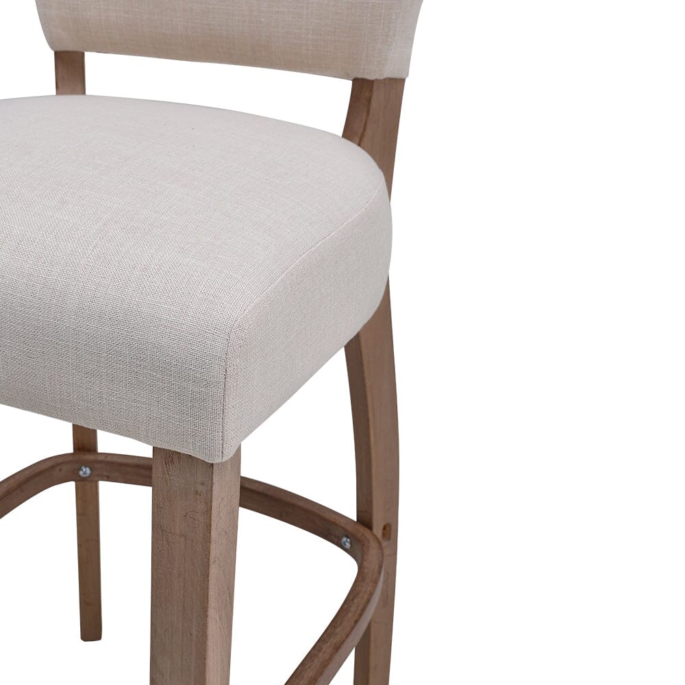 Set of 2 Linen Upholstered Bar Stool with Natural Wood Legs – Living ...