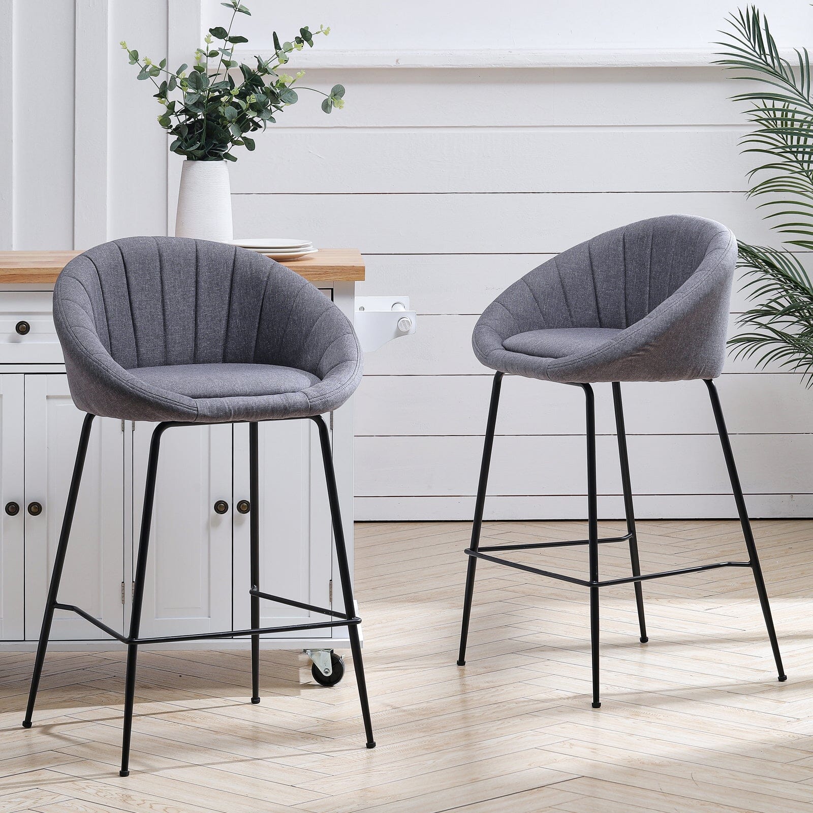 Grey Round Backrest Chair with Metal Legs – Living and Home